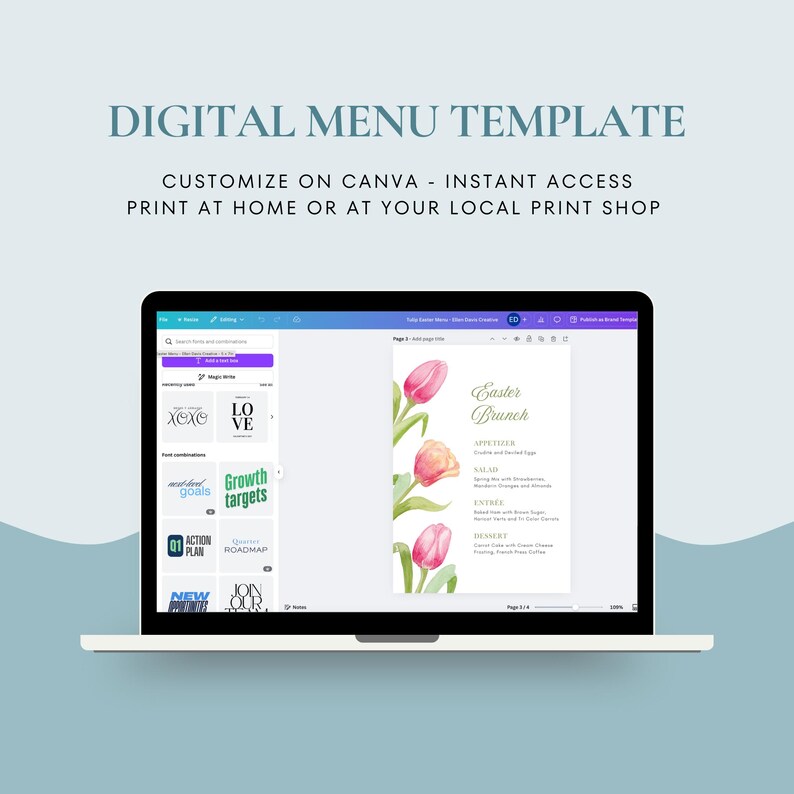 Watercolor Tulip Wedding Menu Template | Editable Floral Design ...