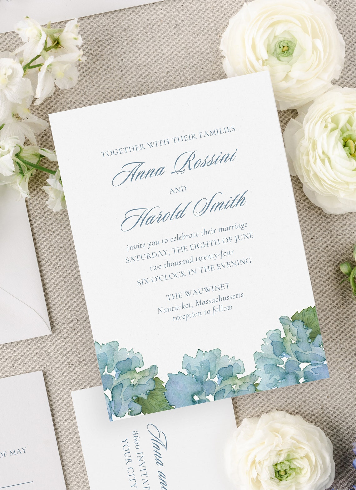 Blue Hydrangea Wedding Invitation Editable Template INSTANT Access ...