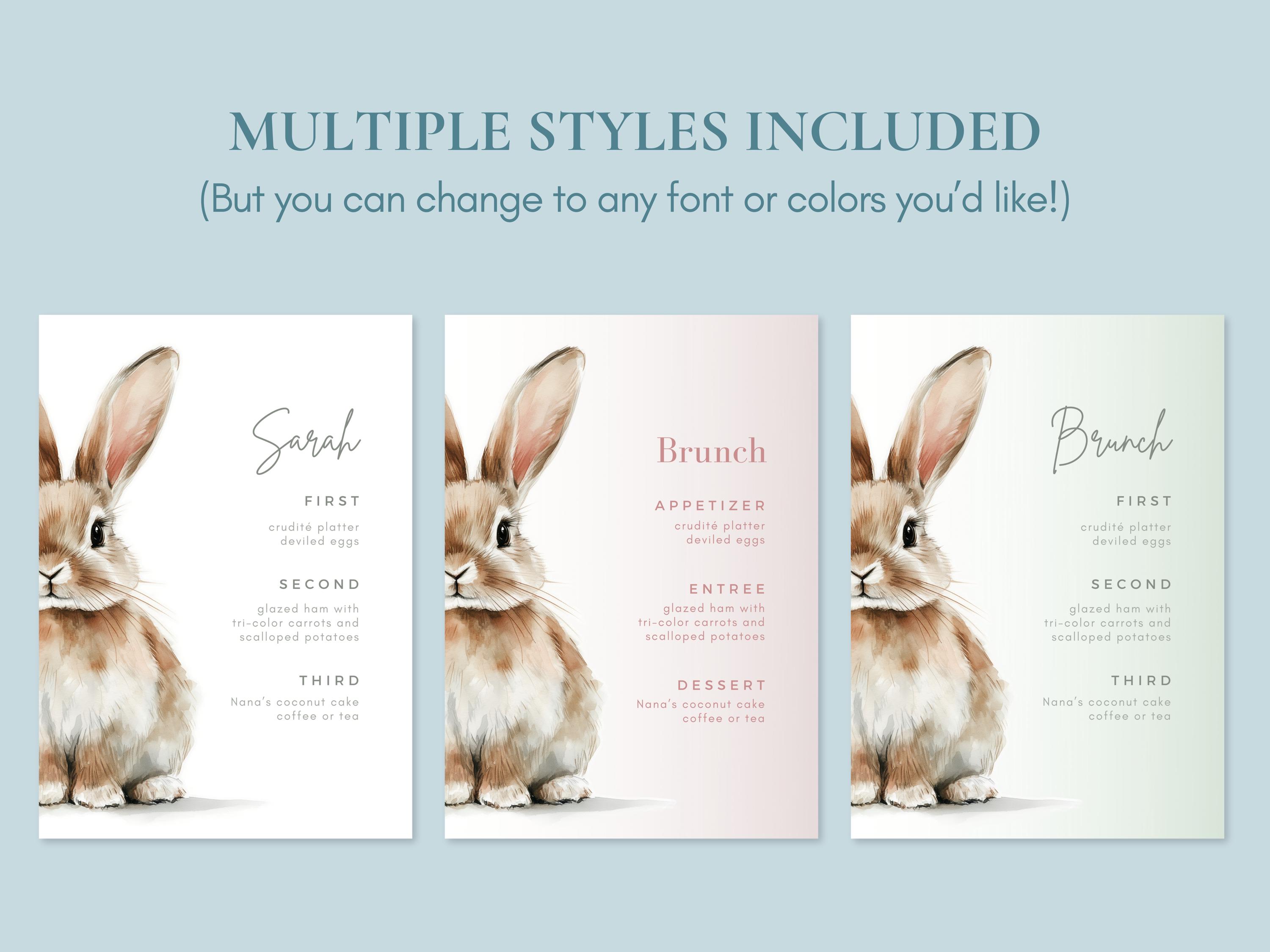 Watercolor Bunny Menu Template | Easter Table Decor (editable ...