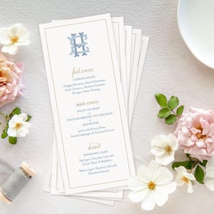 Wedding Menu With Couple's Monogram | Printed Menu With Your Initials ...