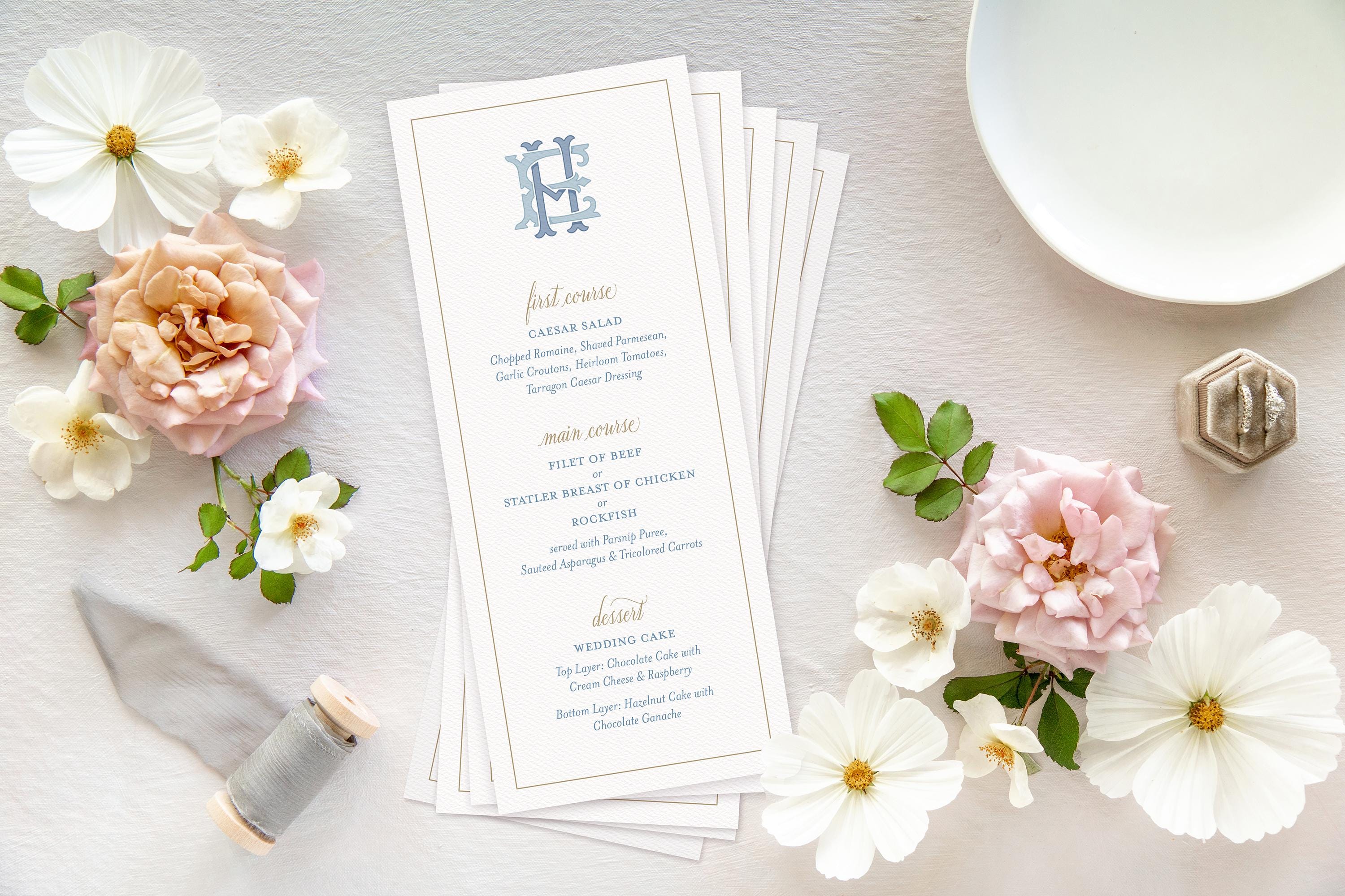 Monogram Wedding Menu | ANY COLORS | Printed Menu With Watercolor ...