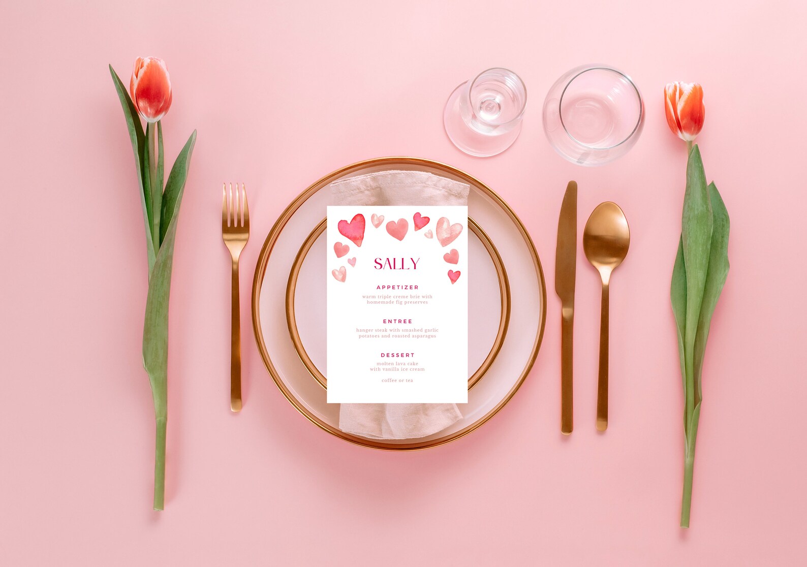 Watercolor Hearts Valentine's Menu Template | Editable INSTANT Download ...