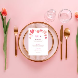 Watercolor Hearts Valentine's Menu Template | Editable INSTANT Download ...