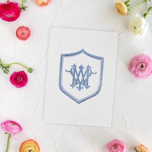 Classic Couple's Crest Vellum Overlay Interlocking Monogram Couple's Monogram Invitation Add-on ...