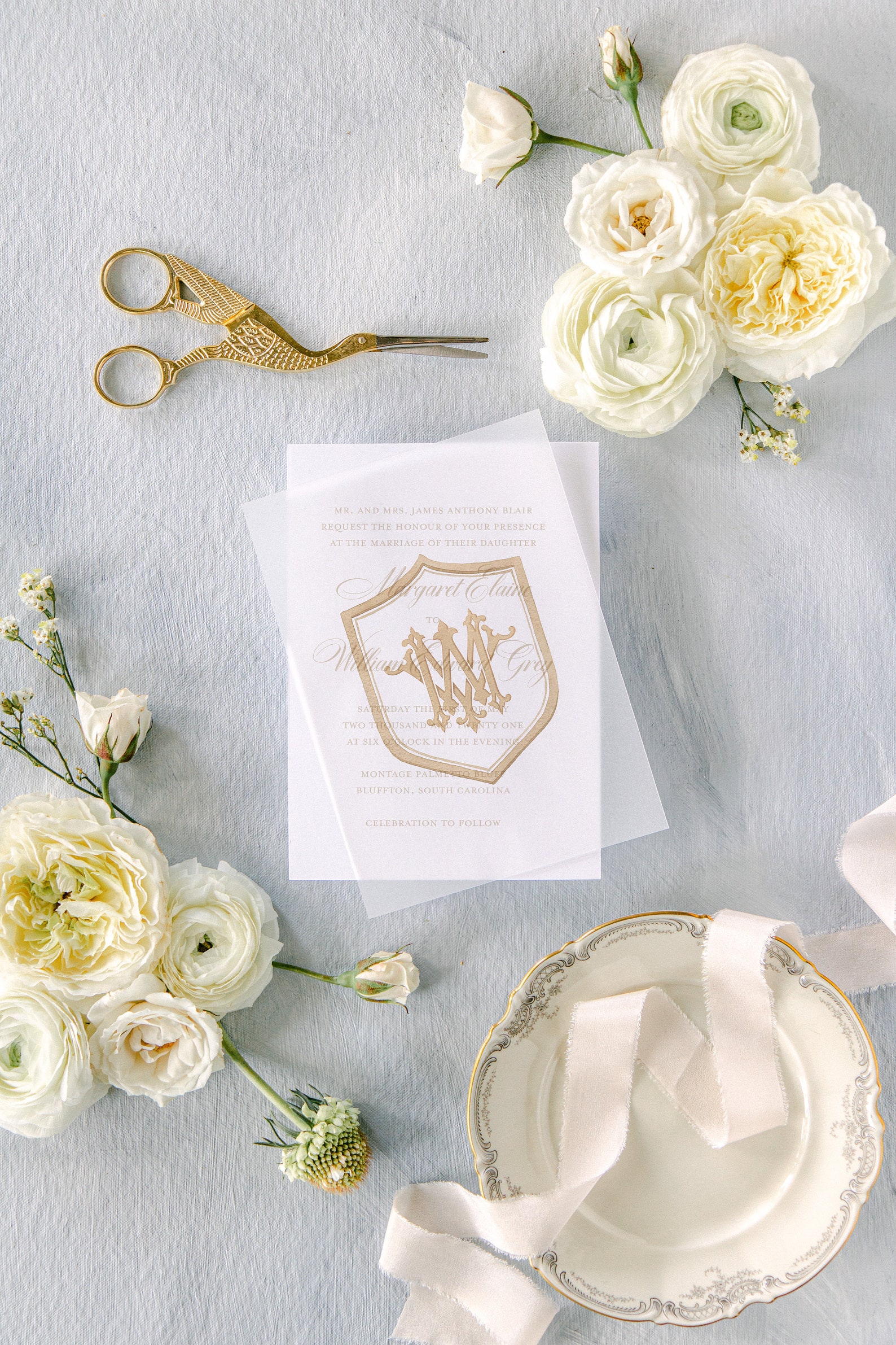 Classic Couple's Crest Vellum Overlay Interlocking Monogram Couple's Monogram Invitation Add-on ...