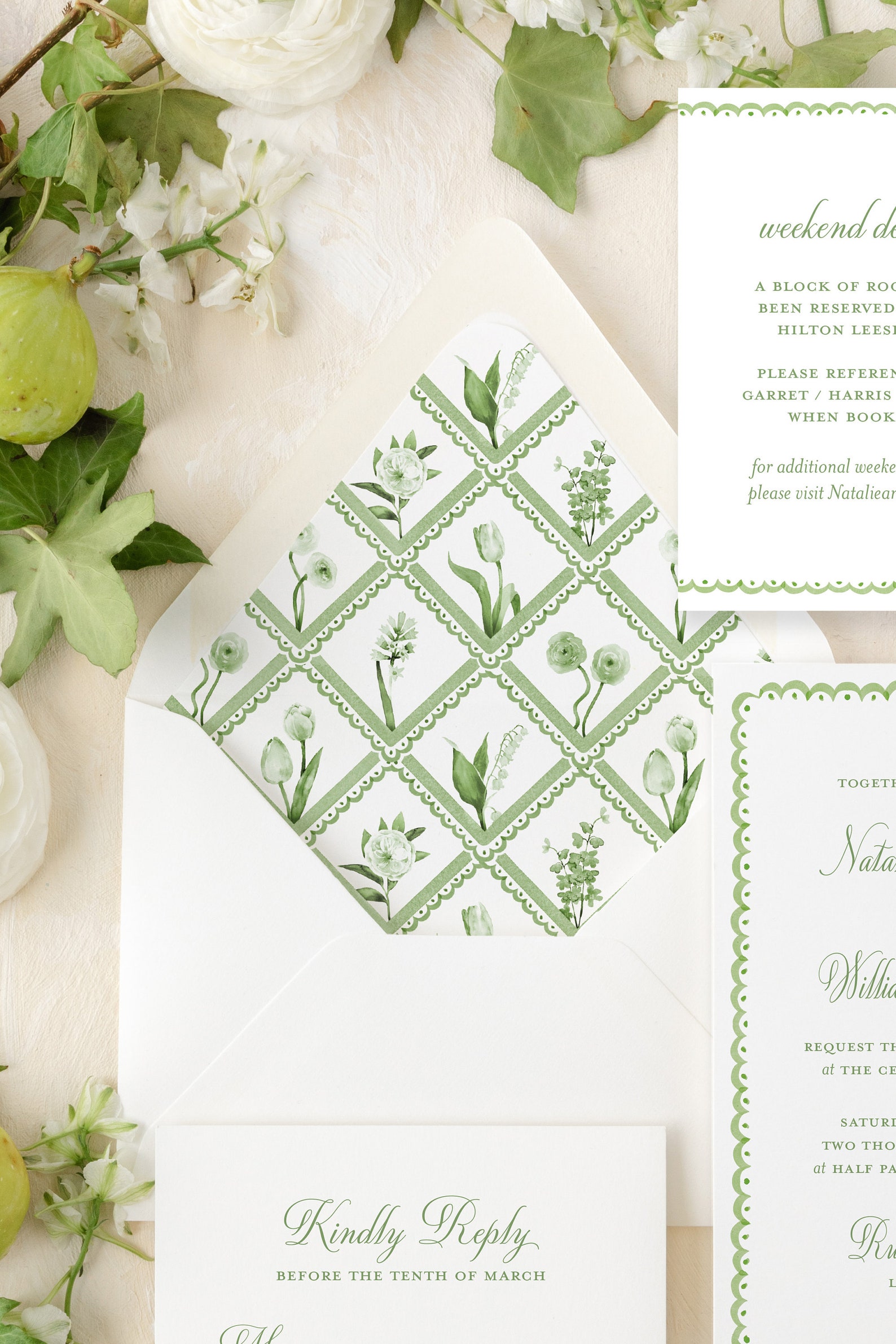 Green Trellis Floral Wedding Invitations | Printed Watercolor Wedding Invitations With Envelope ...