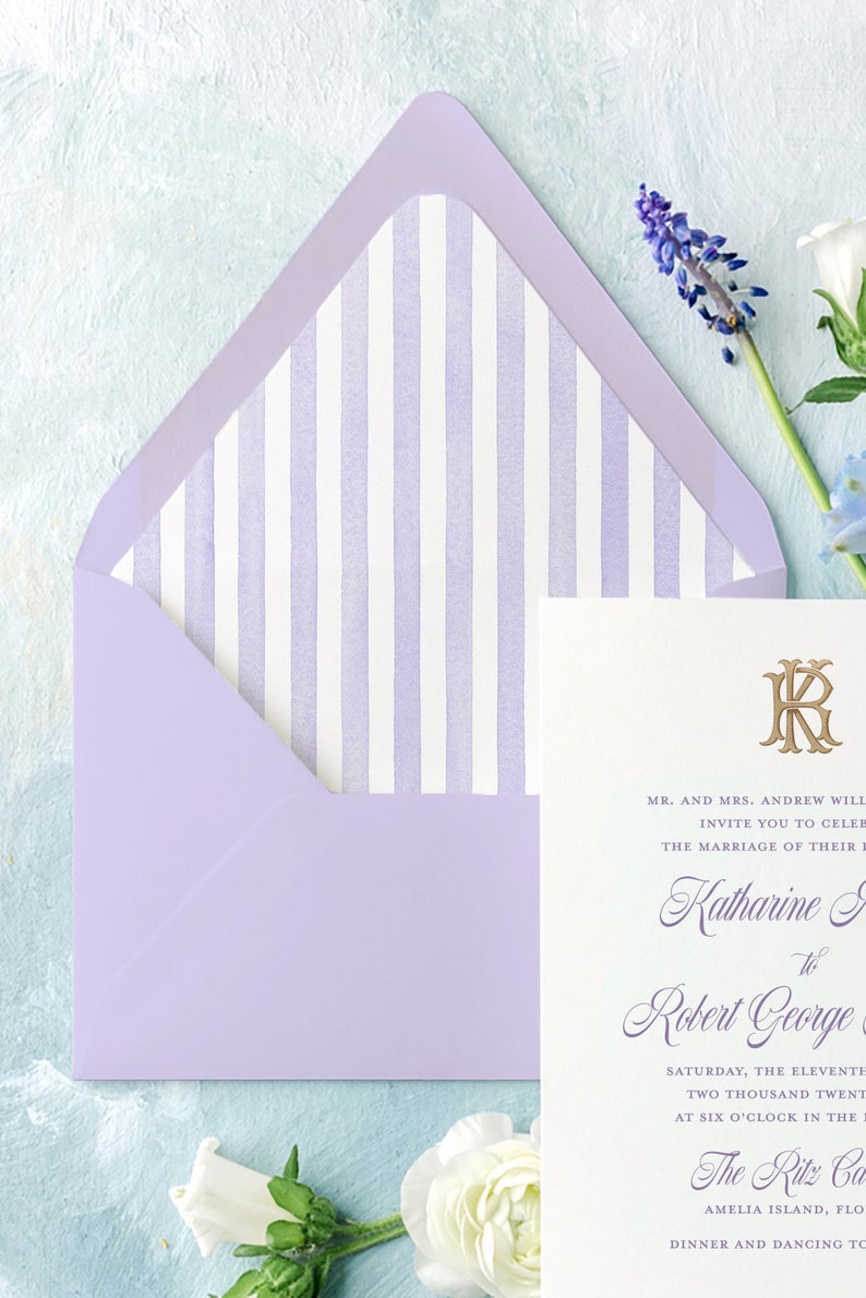 Monogram Stripe Wedding Invitation Suite Printed Invitation With ...