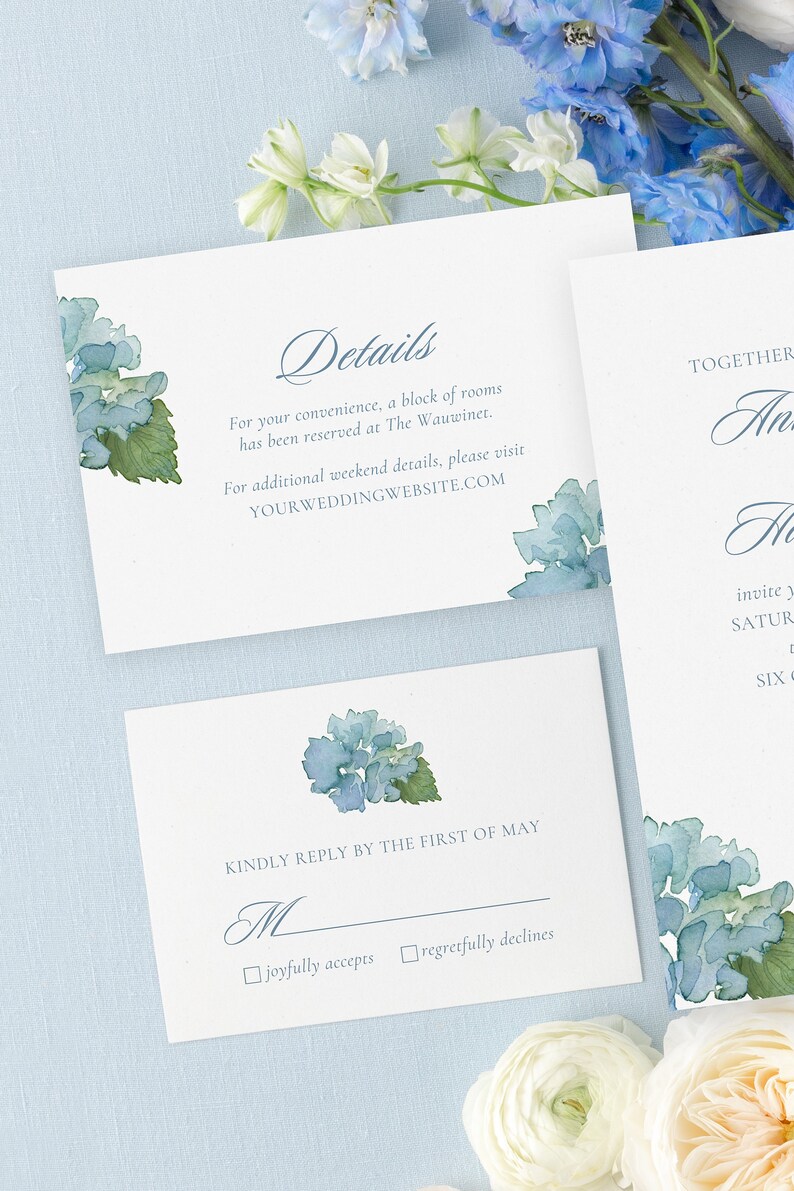 Blue Hydrangea Wedding Invitation Editable Template | Printable Wedding ...