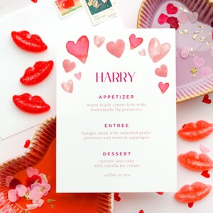 Watercolor Hearts Valentine's Menu Template | Editable INSTANT Download ...