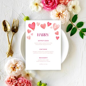 Watercolor Hearts Valentine's Menu Template | Editable INSTANT Download ...