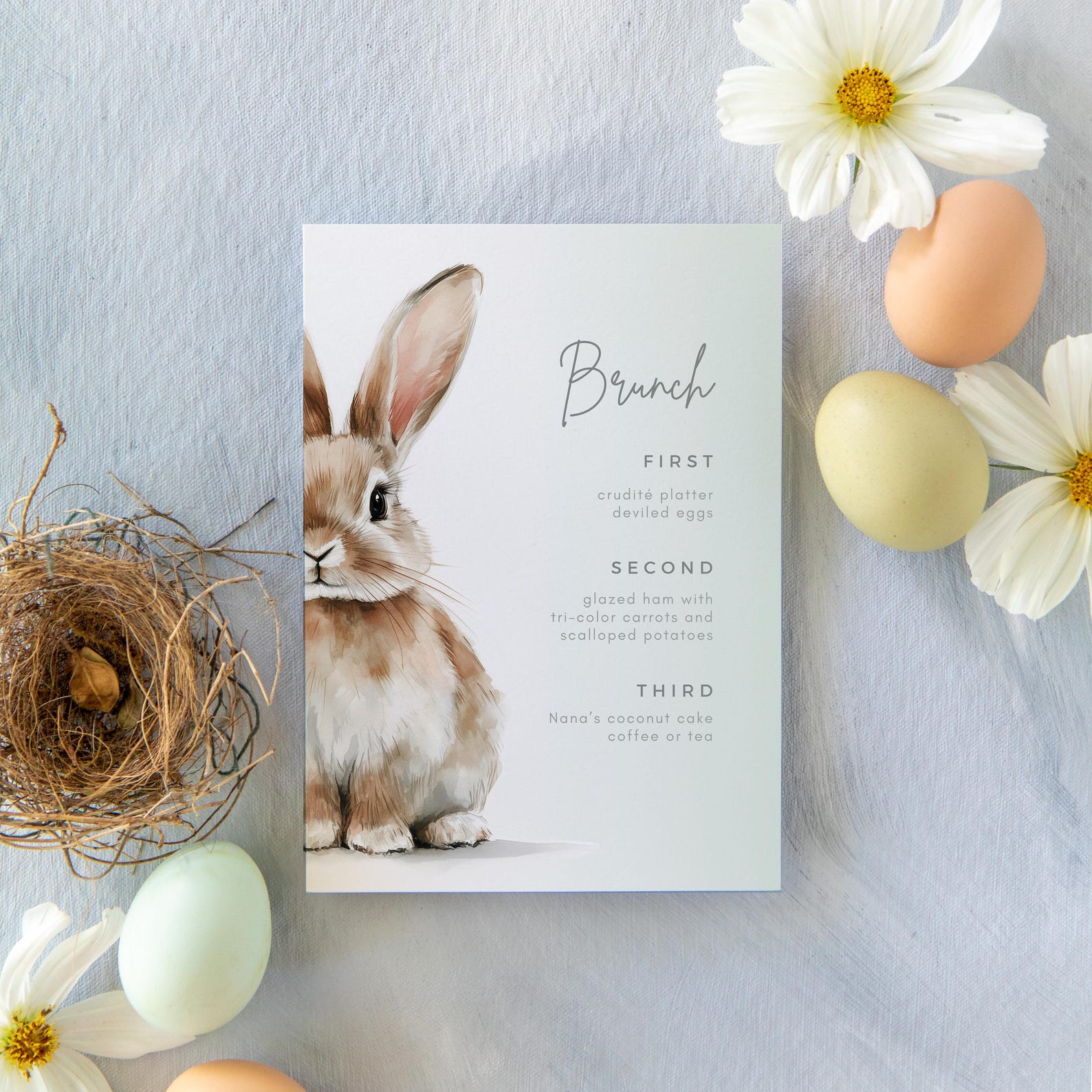 Watercolor Bunny Menu Template | Easter Table Decor (editable ...