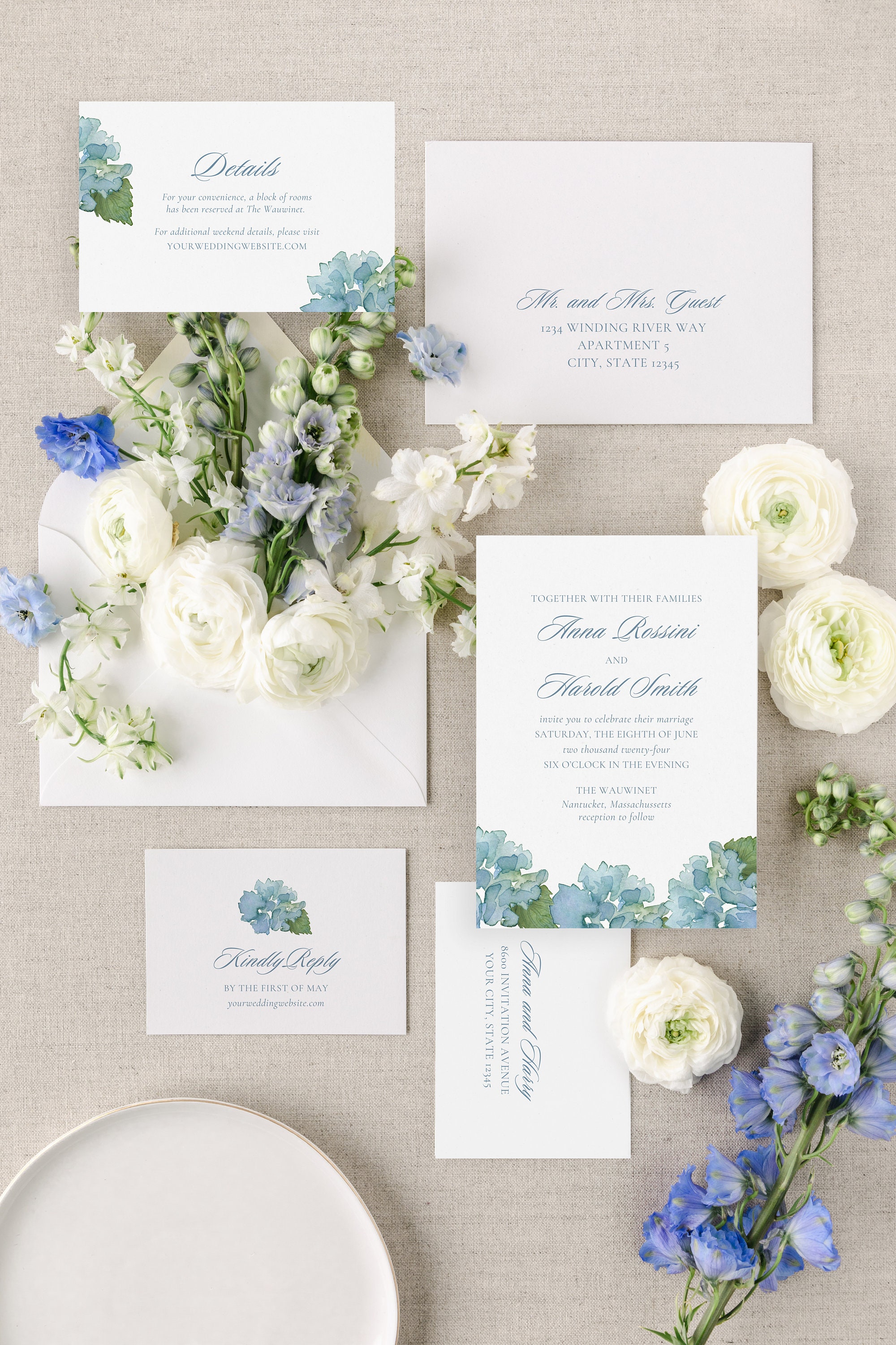 Blue Hydrangea Wedding Invitation Editable Template INSTANT Access ...