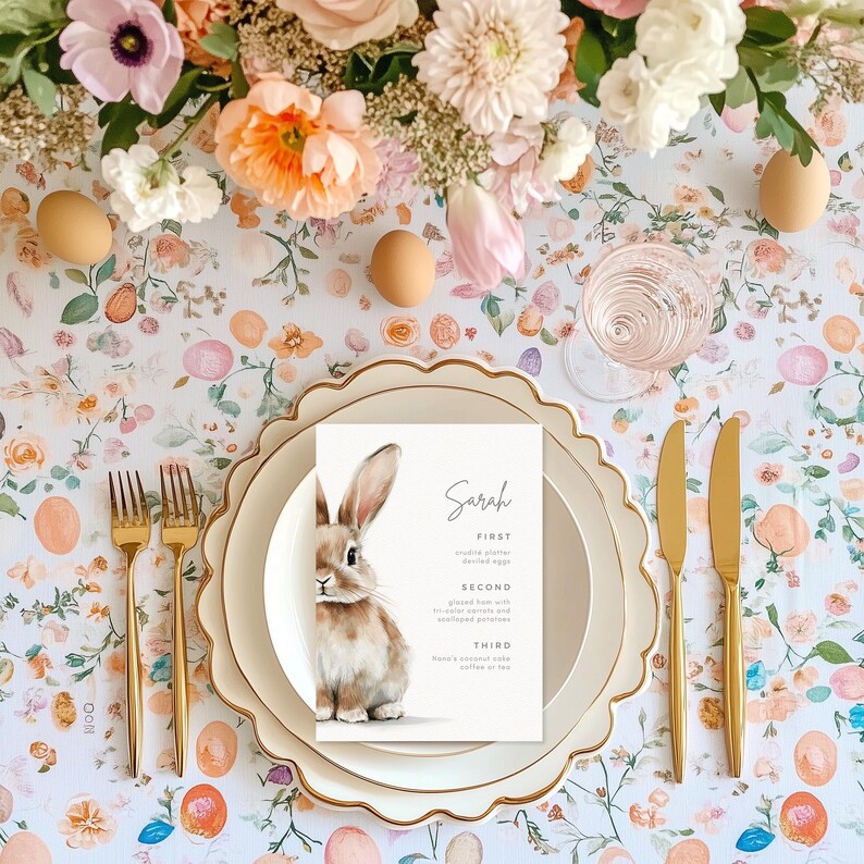 Watercolor Bunny Menu Template | Easter Table Decor (editable ...