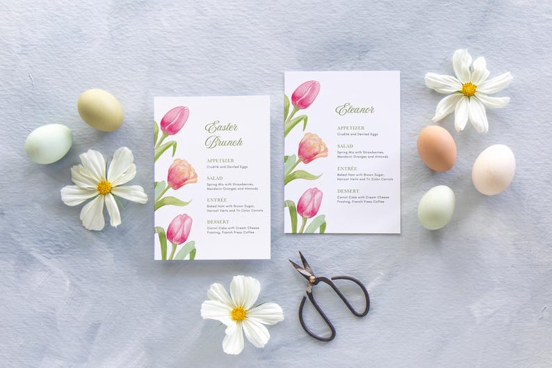 Watercolor Tulip Wedding Menu Template | Editable Floral Design ...