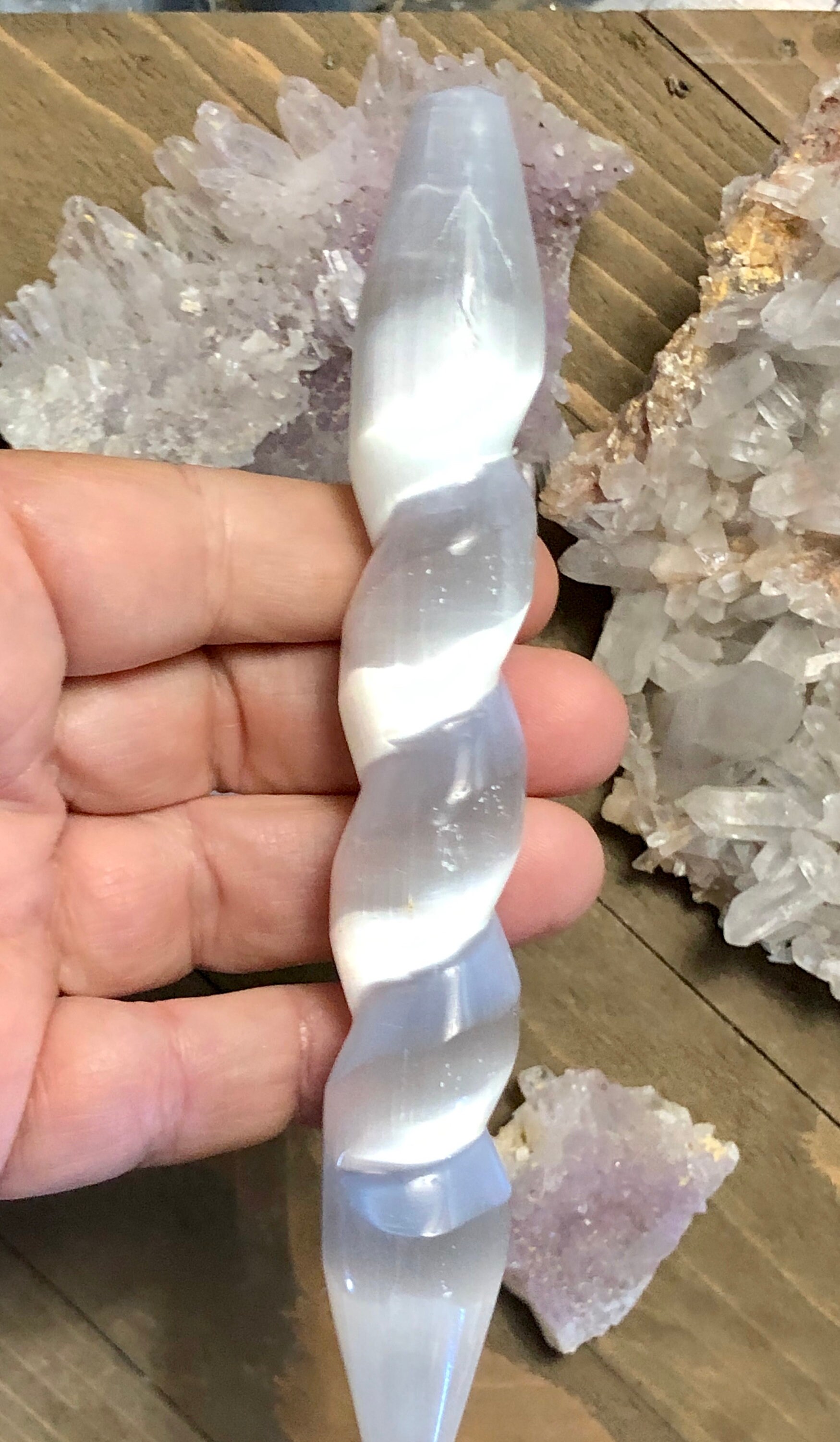 Spiral Selenite tapered Wand, Selenite Wand ,Spiral Selenite Crystal Wand - Healing Crystal ...
