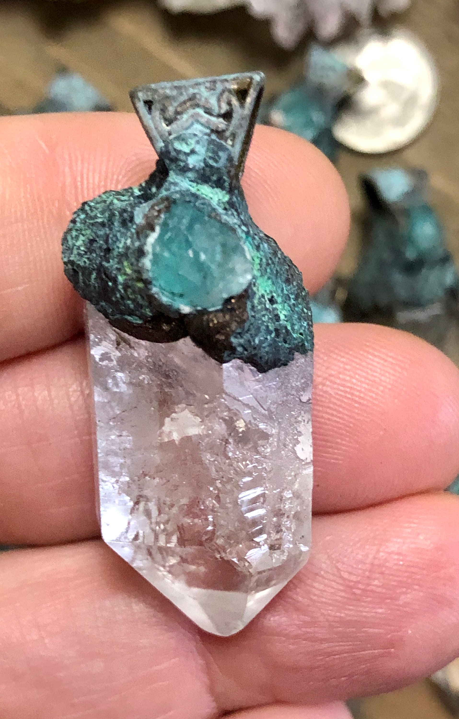 Quartz Point pendent Natural w/ Aquamarine crystal Raw Crystal Point ...