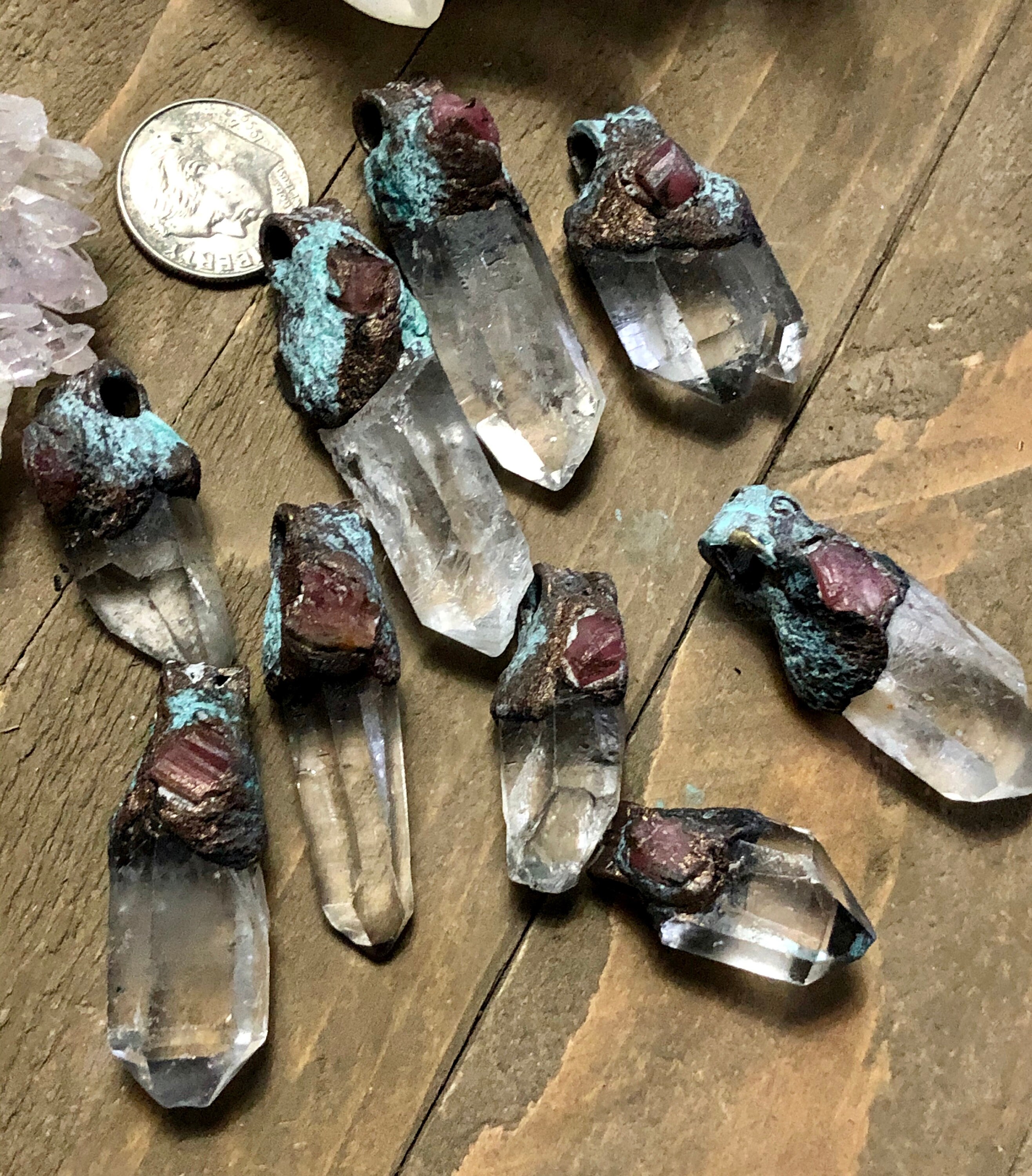 Quartz Point pendent Natural w/ pink tourmaline crystal Raw Crystal ...