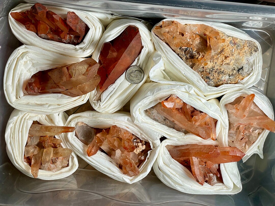 One Red Dragon Quartz Multi Point Cluster Calcite Coated Red Phantom ...