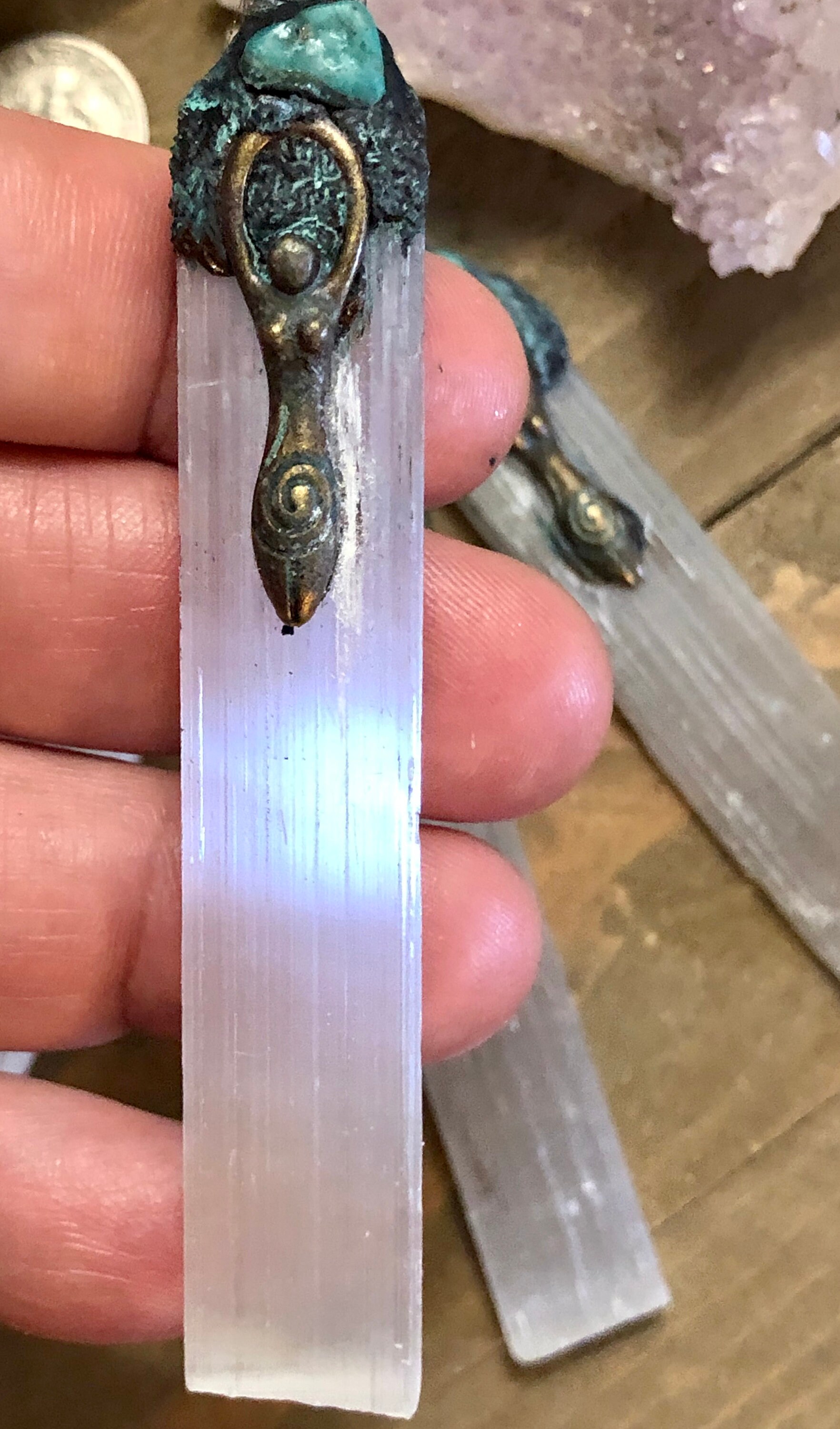 Selenite goddess Crystal Pendant,goddess jewelry,raw selenite ...