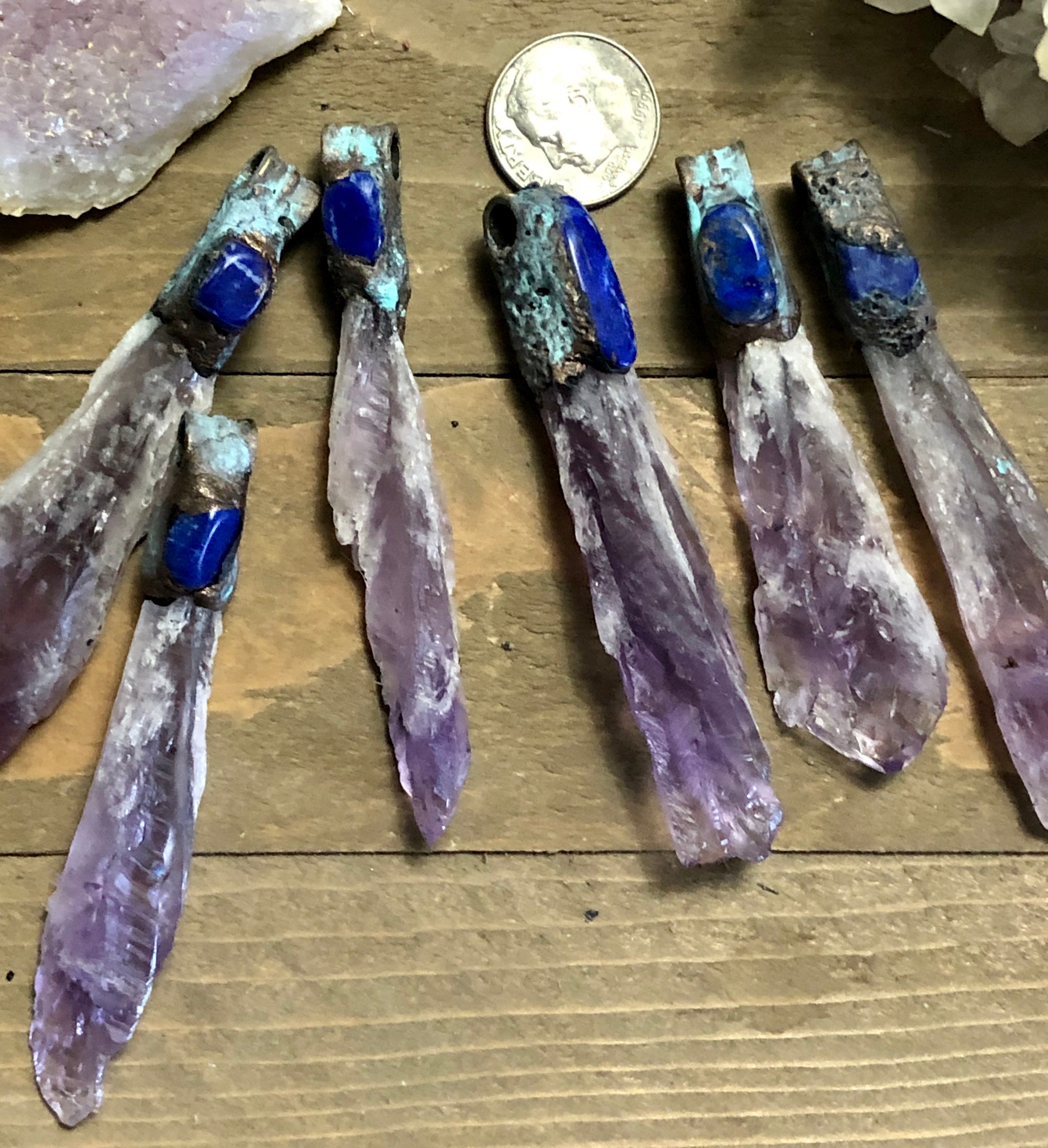 Amethyst with Lapis Pendant,Royal Bahia Elestial Amethyst ,Raw Amethyst ...