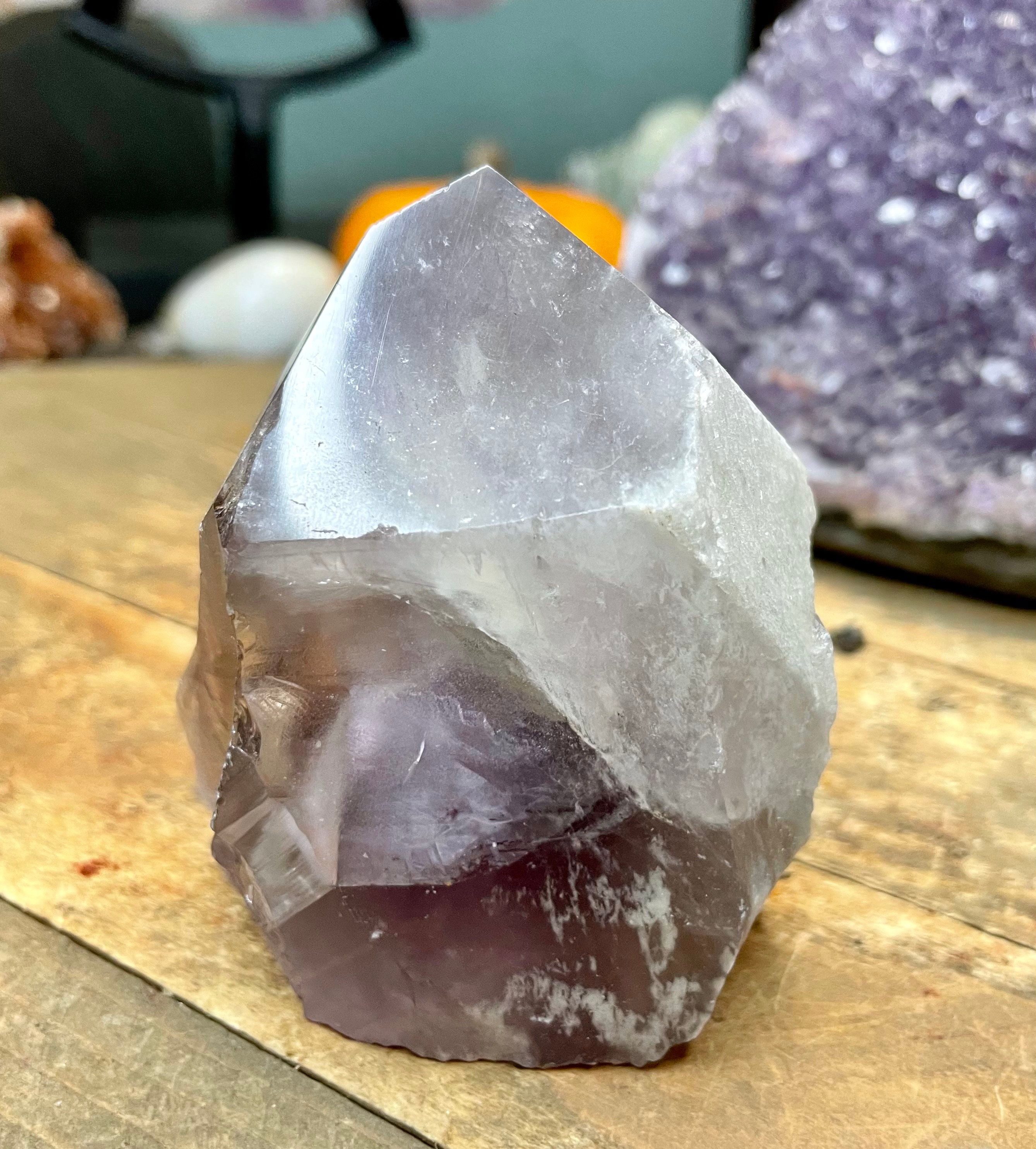 Natural amethyst Cut Base Top Polish Point quartz crystal point healing ...