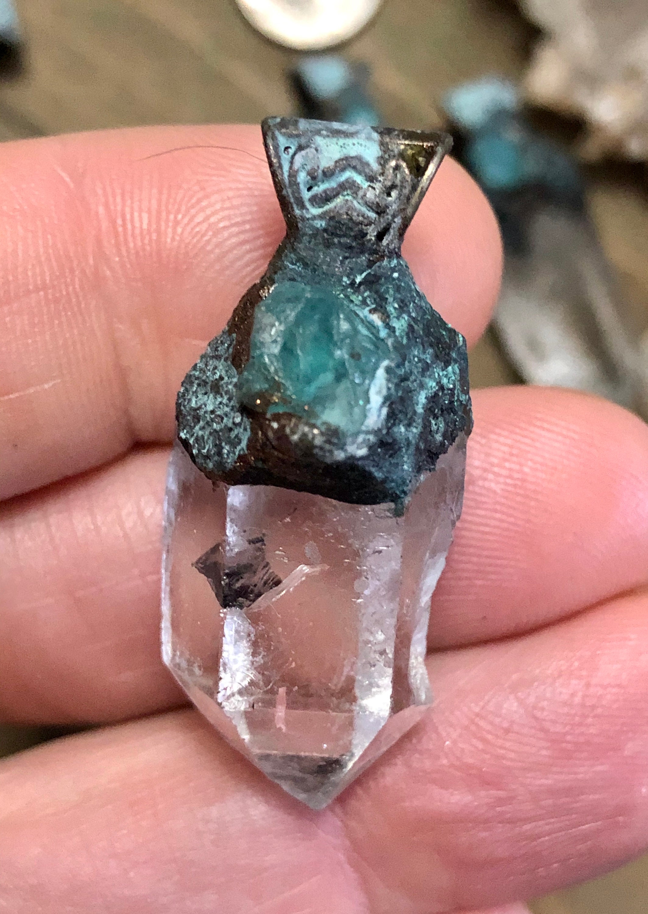 Quartz Point pendent Natural w/ Aquamarine crystal Raw Crystal Point ...