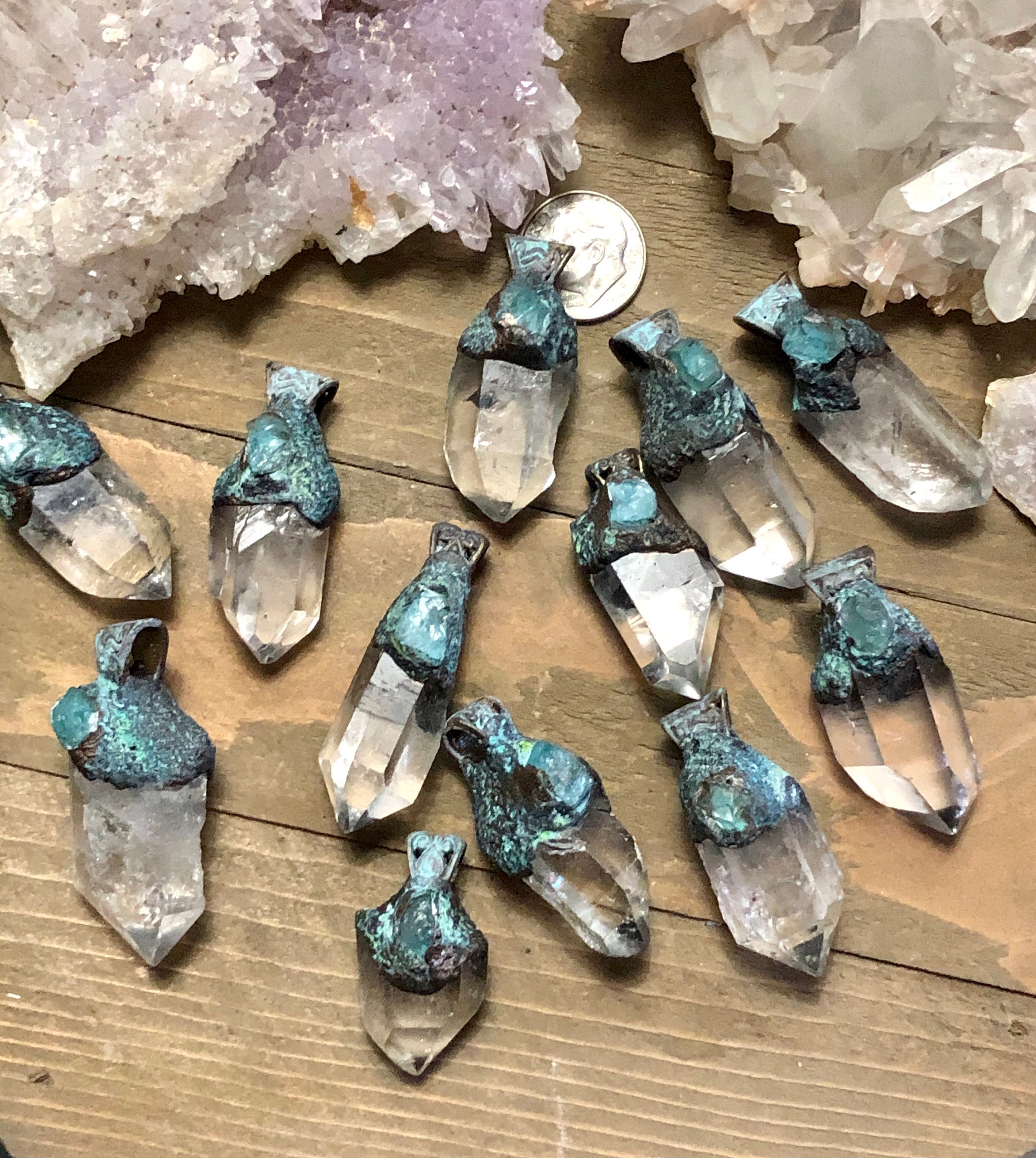 Quartz Point pendent Natural w/ Aquamarine crystal Raw Crystal Point ...