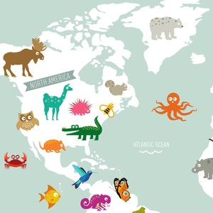 Animal World Map Poster Print - Etsy