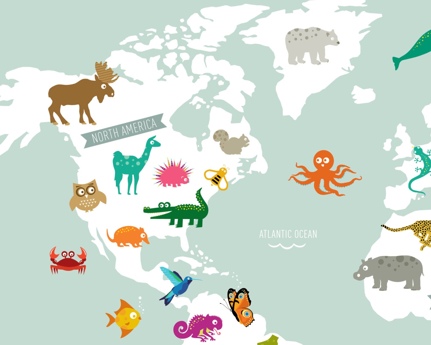 Animal World Map Poster Print - Etsy