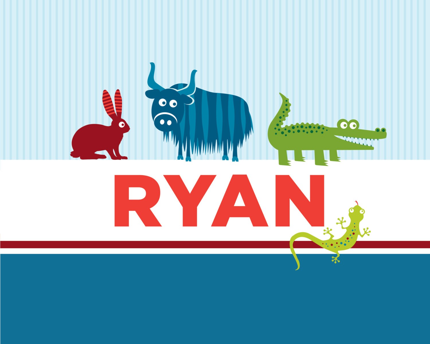 Custom Boy Animal Name Art Print - Etsy