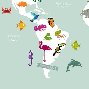 Animal World Map Poster Print - Etsy