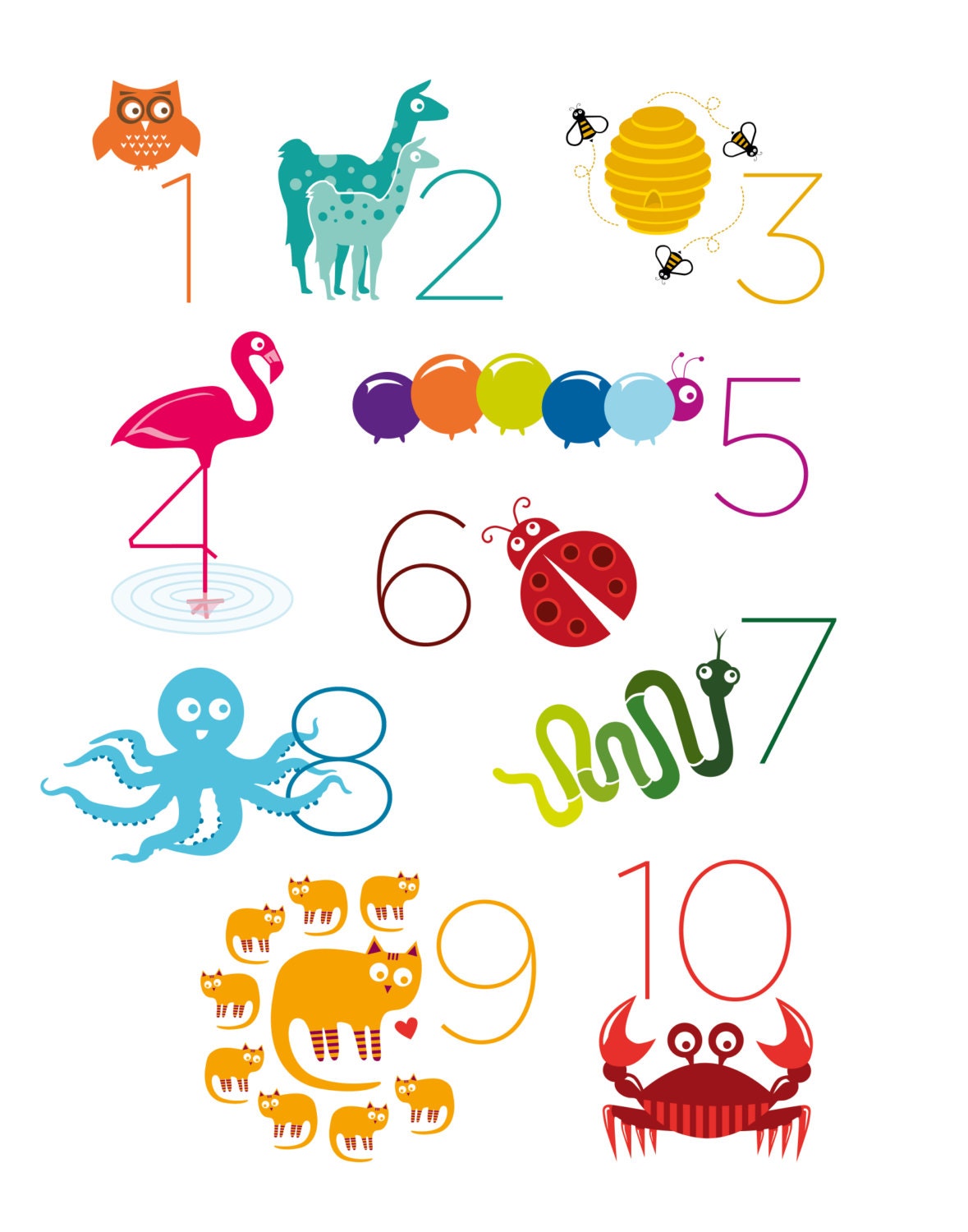 Animal Numbers Print - Etsy