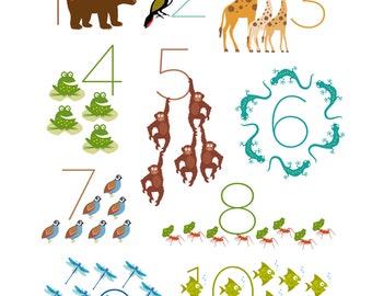 Animal Number Print Kids Number Poster Numbers for Children - Etsy