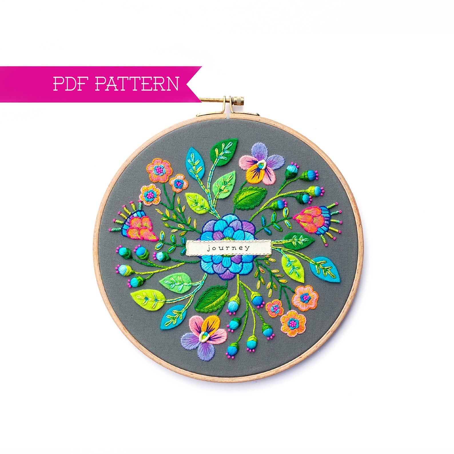 PDF Embroidery Pattern, One Meaningful Word, Flower Embroidery Pattern ...