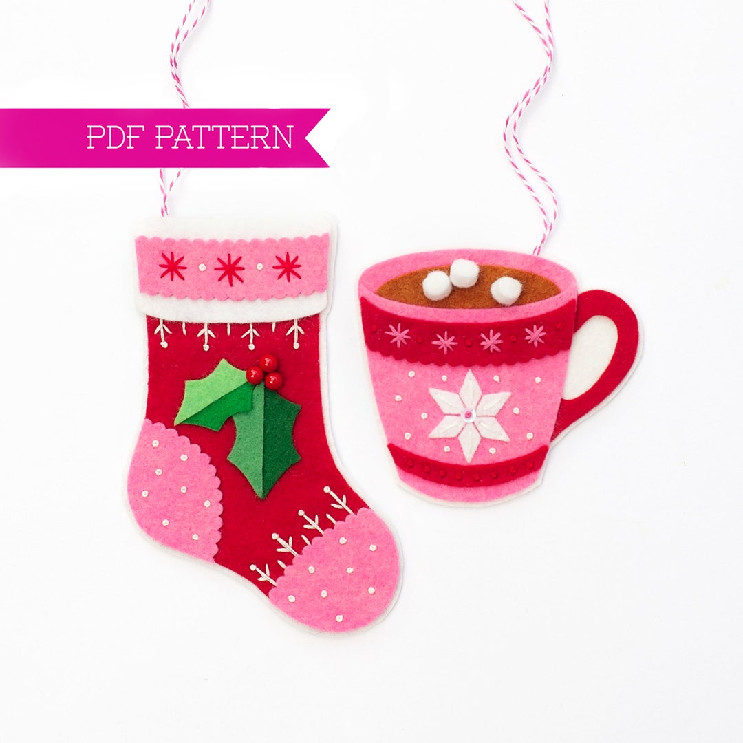 Felt PDF Pattern, Stocking Ornament, Hot Chocolate, DIY Ornament, Cocoa ...