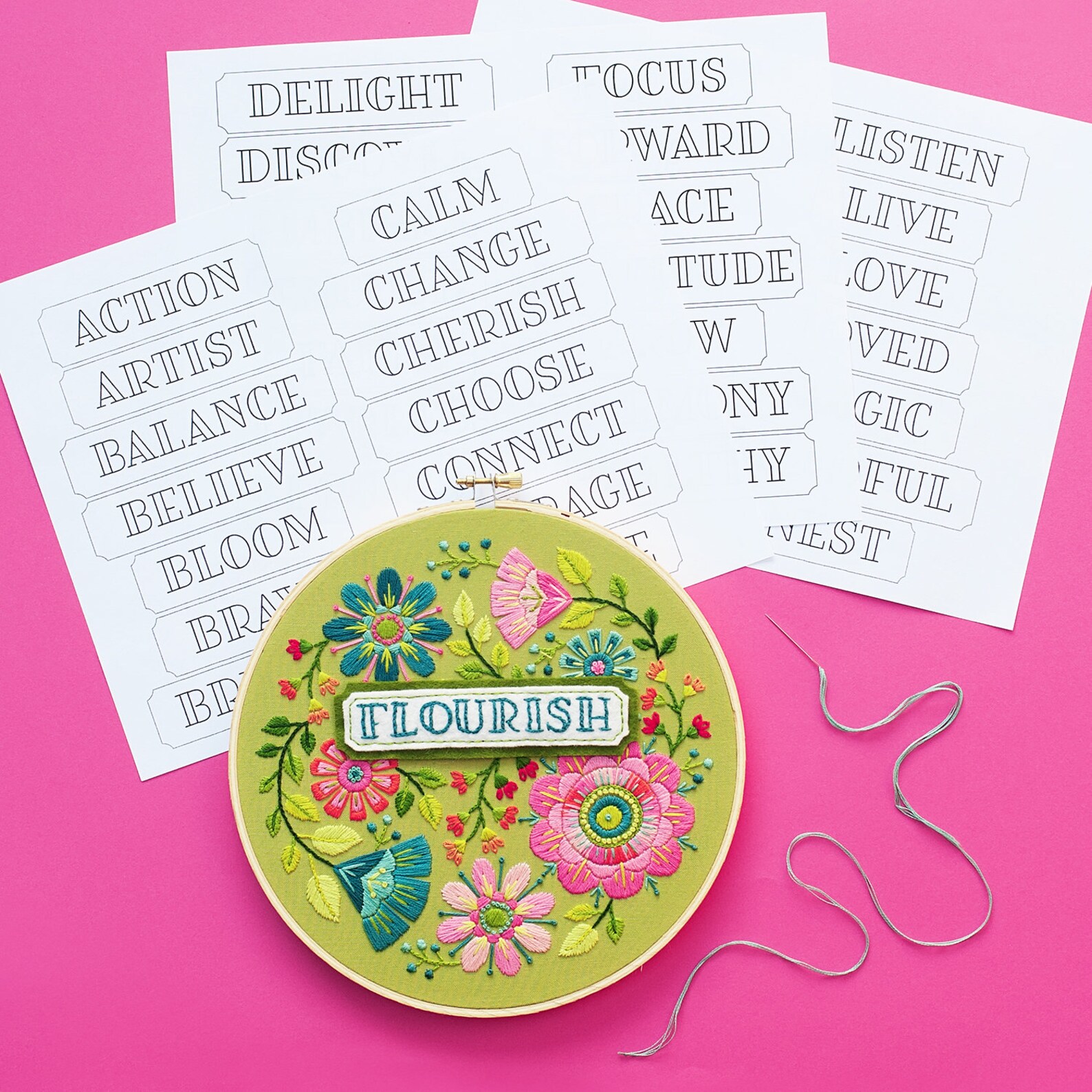 PDF Embroidery Pattern, One Meaningful Word, Flower Embroidery Pattern ...