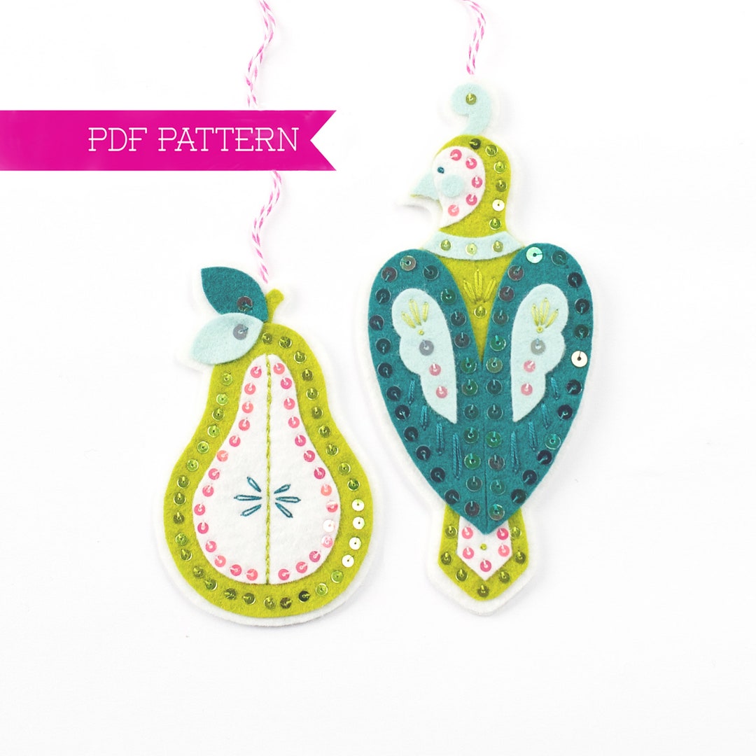 Felt PDF Pattern, Partridge and Pear Ornaments, Christmas Ornament, DIY ...