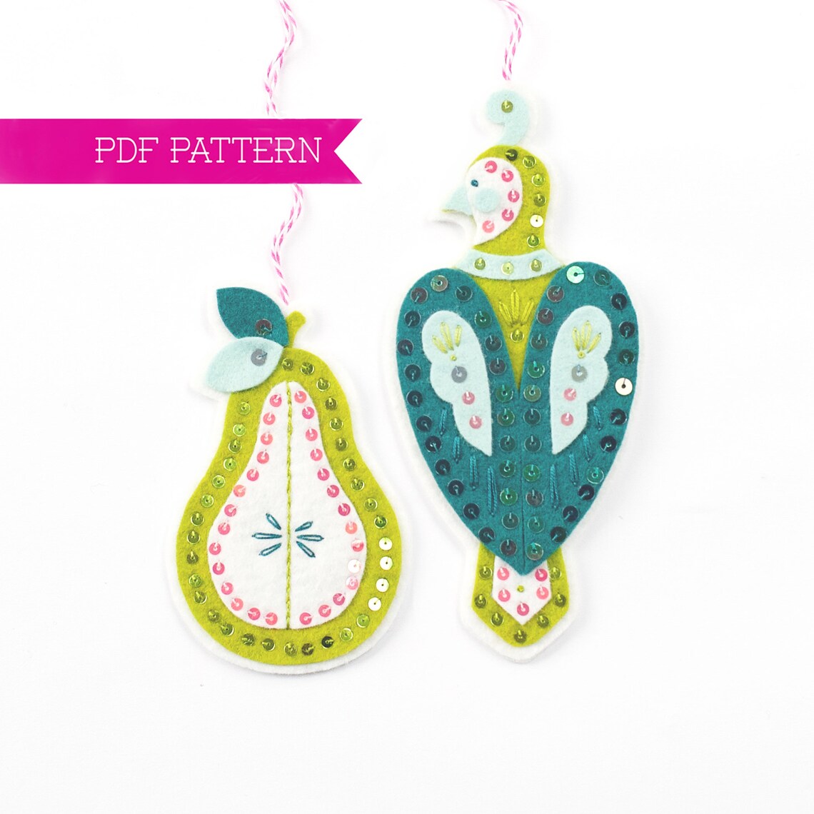 Felt PDF Pattern Partridge and Pear Ornaments Christmas - Etsy