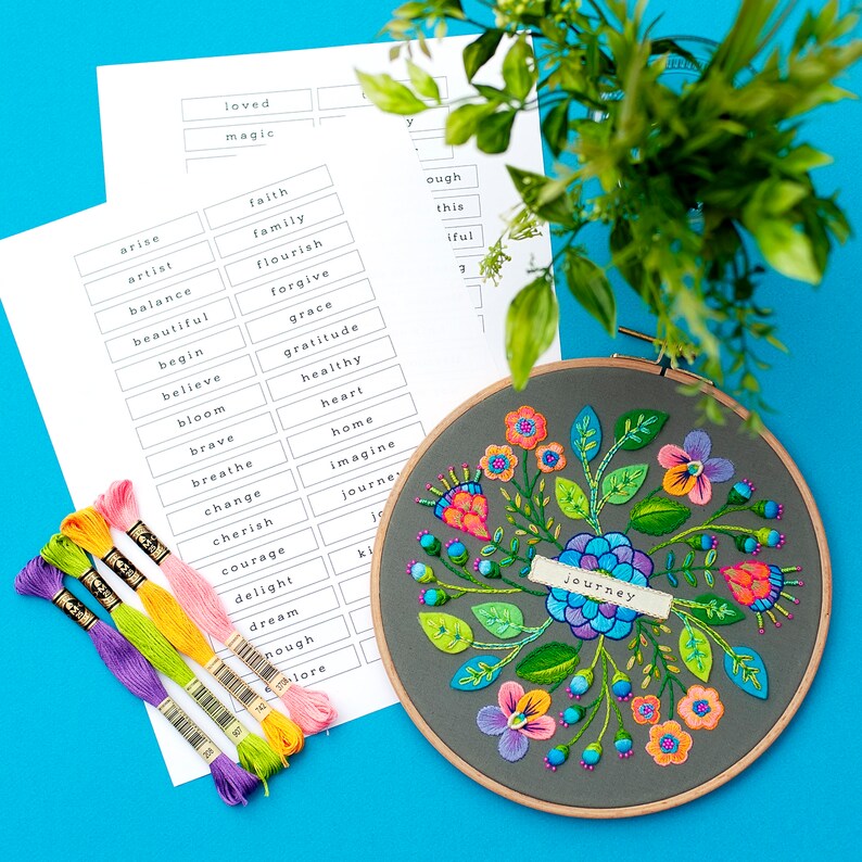 PDF Embroidery Pattern, One Meaningful Word, Flower Embroidery Pattern ...