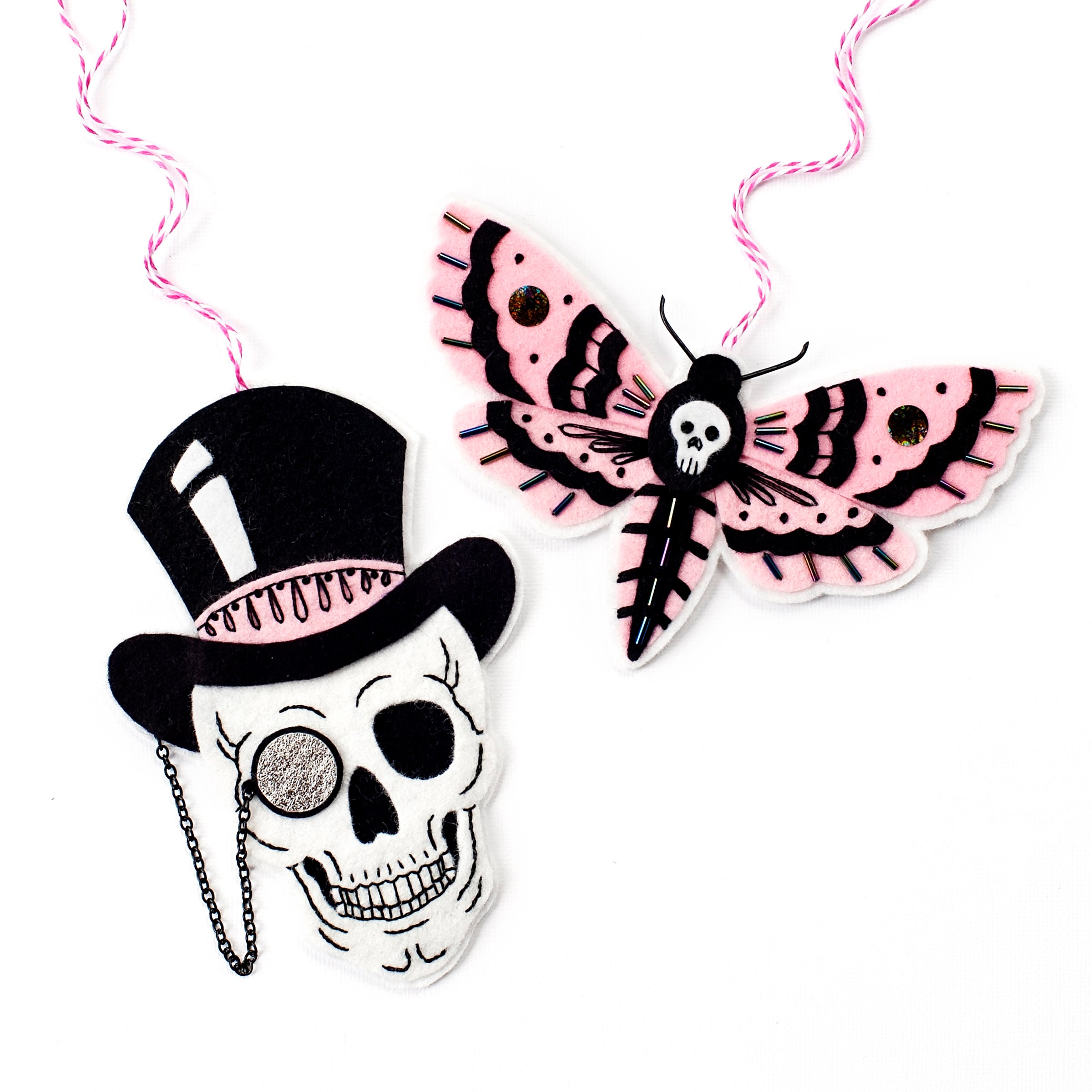 Set of Two Felt PDF Patterns, Skull Pattern, Halloween Moth, Halloween ...