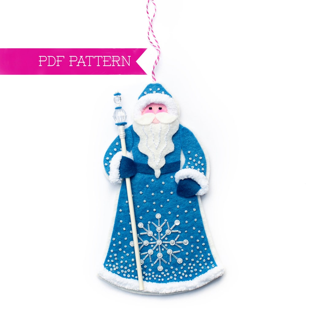 Wool Felt PDF Pattern, Snowflake Santa Ornament, Christmas Ornament ...