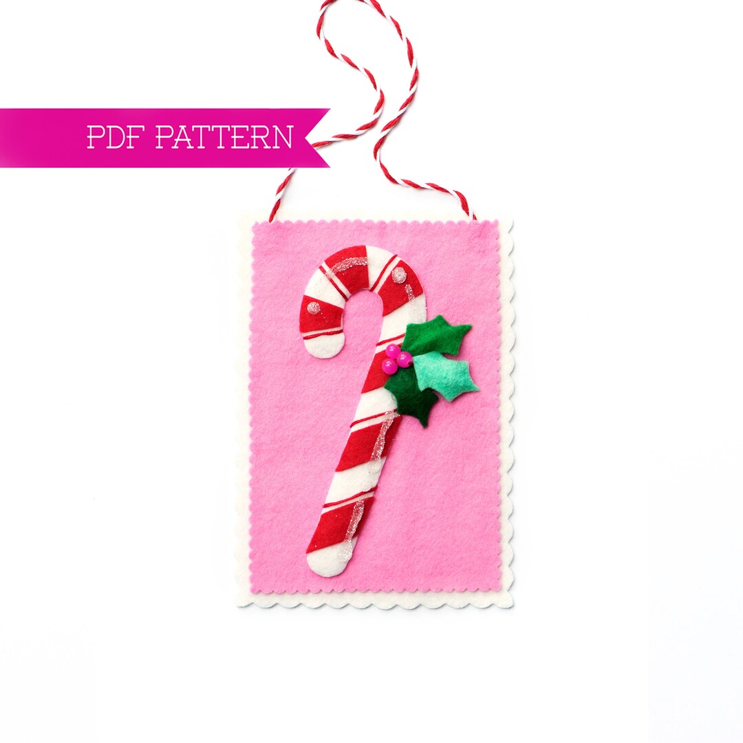 Candy Cane Ornament PDF Pattern, Wool Felt Ornament, Candy Cane Pattern ...