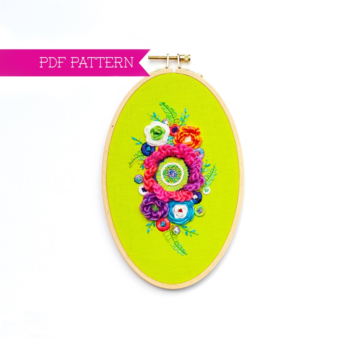 PDF Embroidery Pattern, Yarn Flower Pattern, Raised Embroidery, Floral ...