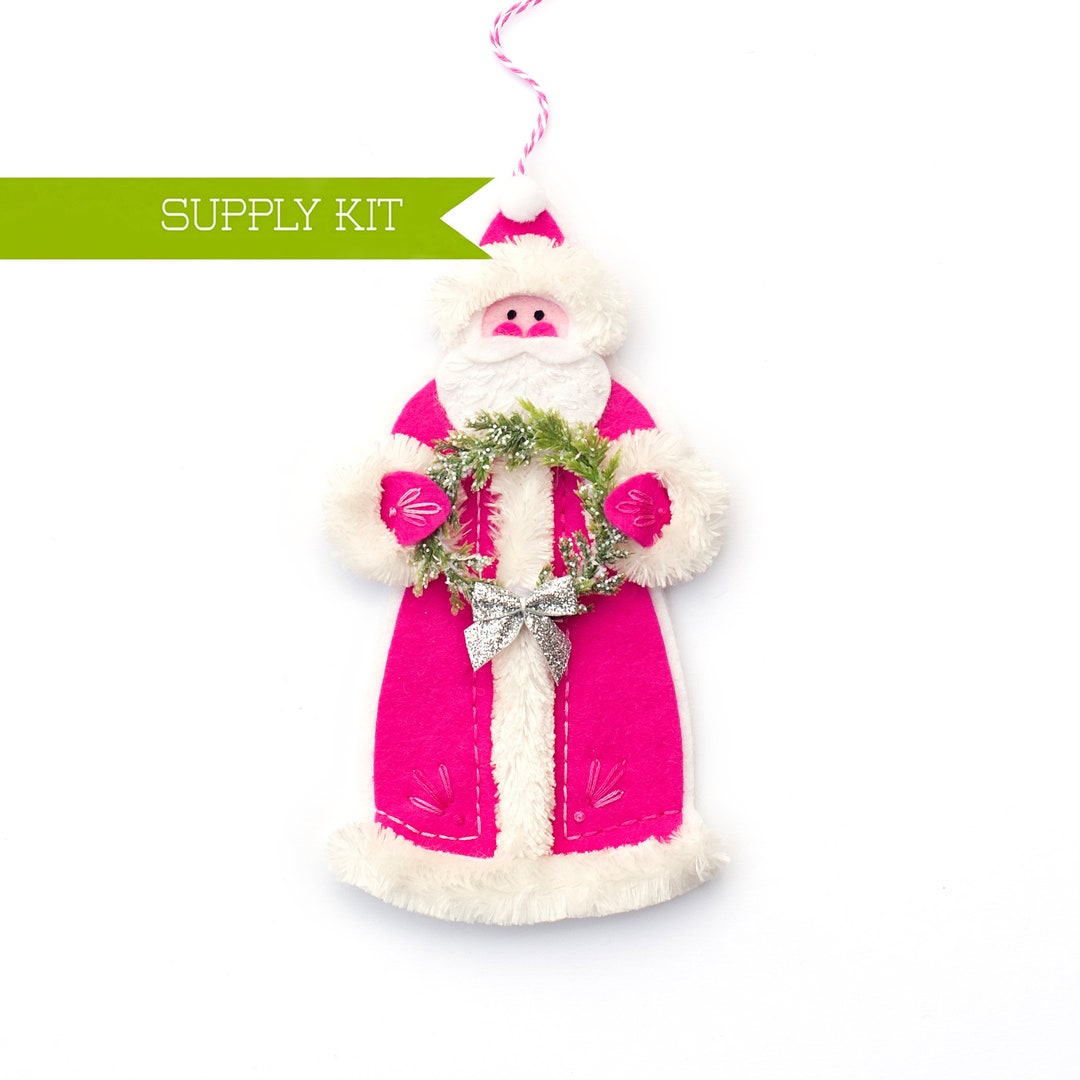 Santa Kit, Embroidery Kit, Vintage Holiday, Felt Ornament Kit ...