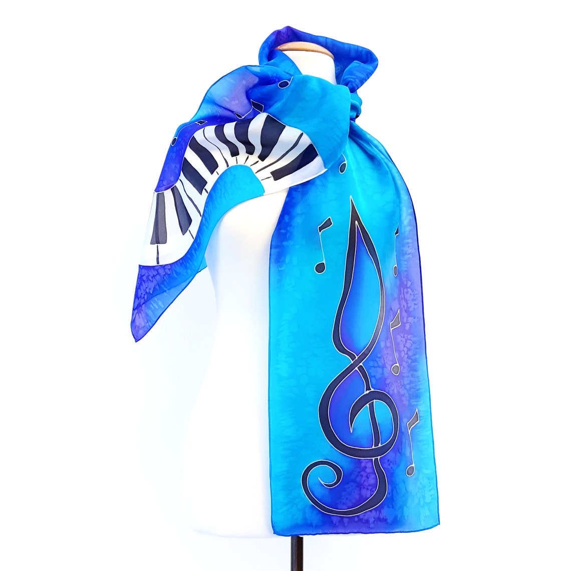 SONIC BLUE PAINO Painted Silk Scarf Made By Lynne Kiel Treble | Etsy
