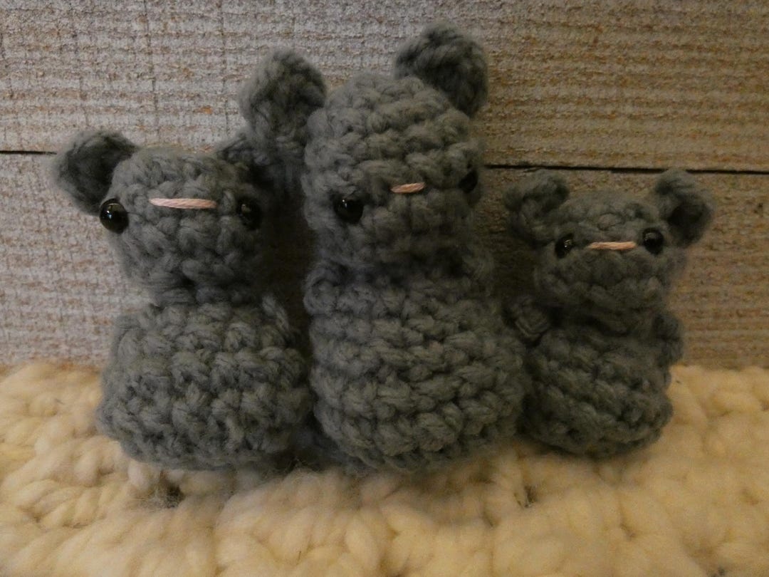 3 Crochet Pocket Mice Sold Together Gray Mice Pocket Mouse Crochet ...