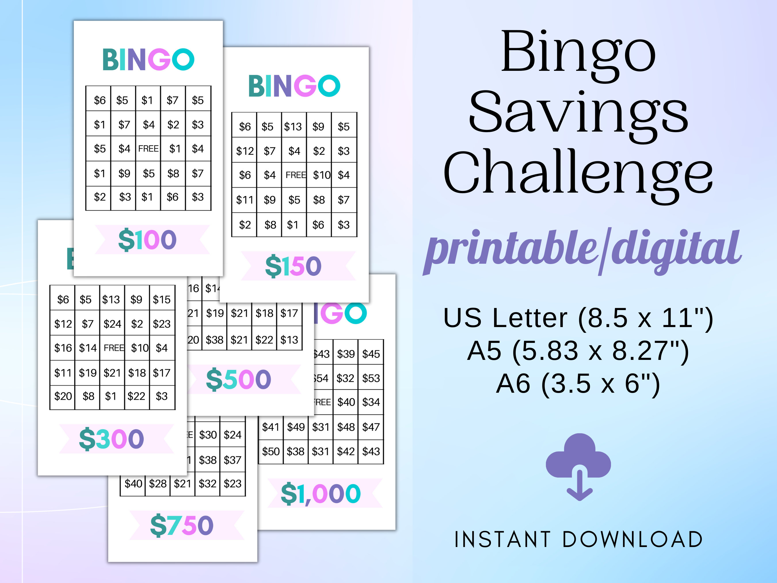 Bingo Savings Challenge Savings Challenge Bundle Money - Etsy