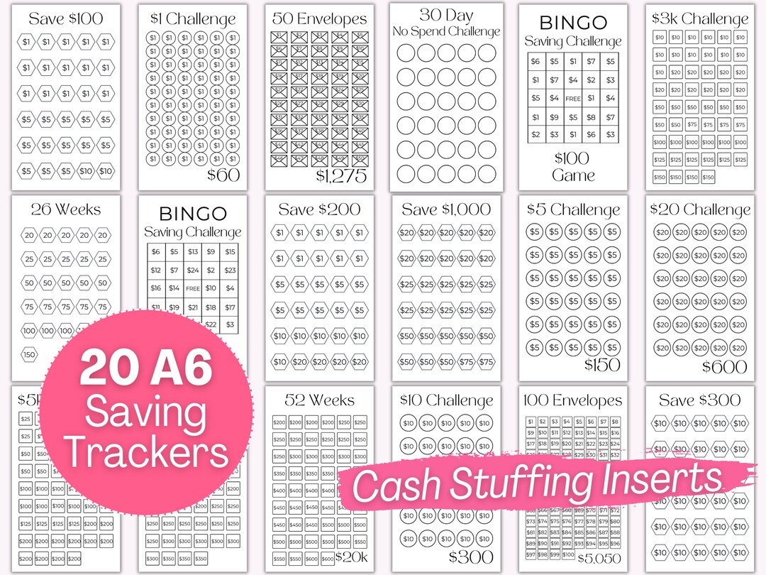 Cash Stuffing Envelope Inserts | Savings Challenge Bundle | A6 Budget ...