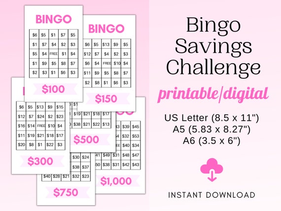 Bingo Savings Challenge Savings Challenge Bundle Money - Etsy