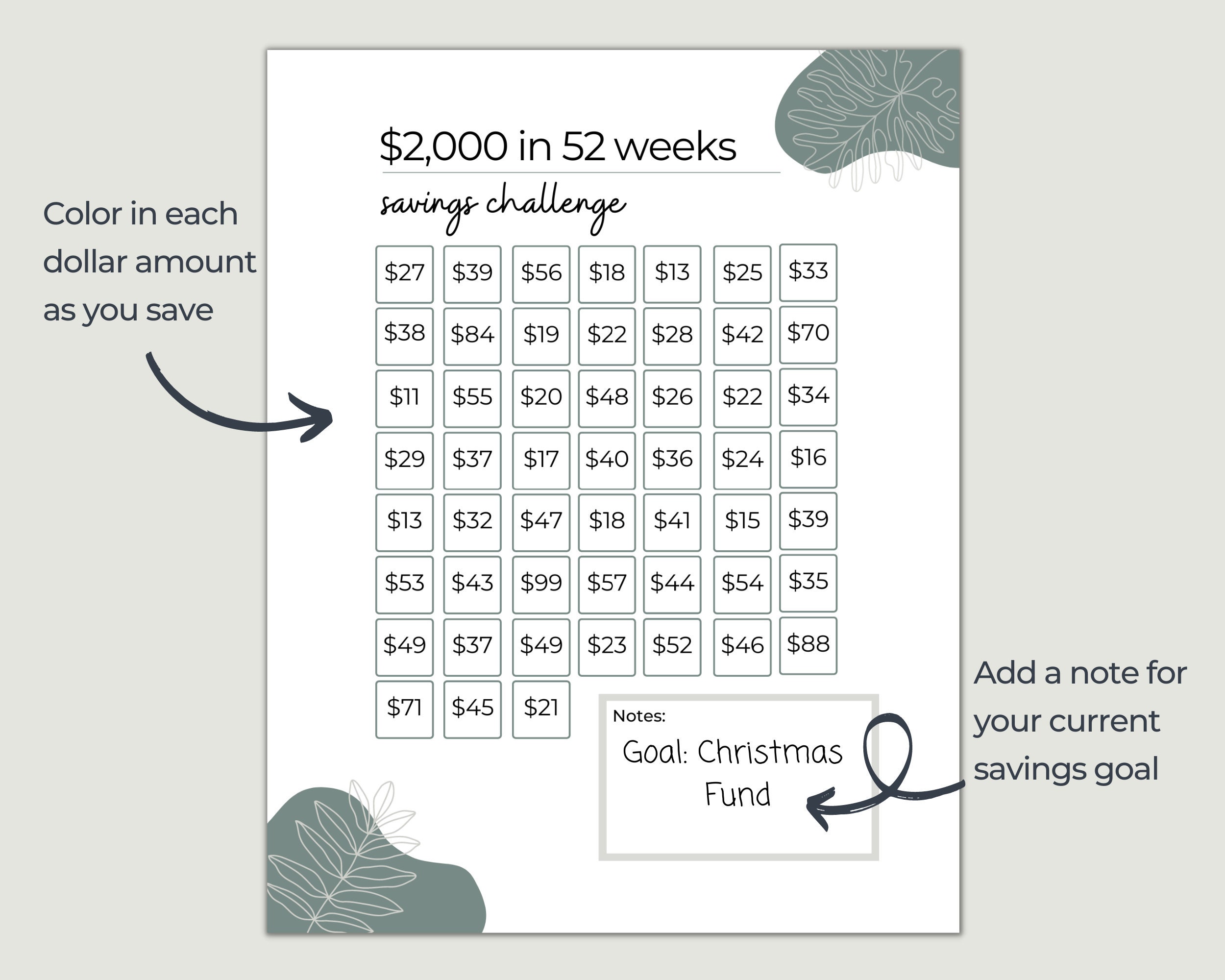 Mini Savings Challenge 52 Week Challenge Christmas Savings Challenge ...